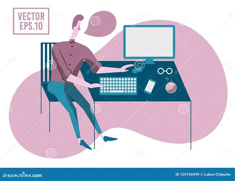 Young Man Working On The Computer Programmer Business Analysis Design Strategy Modern Flat