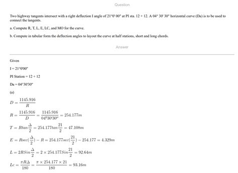 [solved] Two Highway Tangents Intersect With A Right Deflection I Angle Of Course Hero
