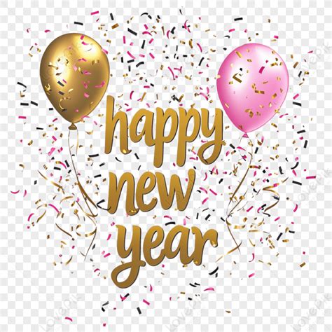 새해 복 많이 받으세요 금 풍선 텍스트와 분홍색 색종이 조각 새해 복 많이 받으세요 글자 Png 일러스트 무료 다운로드 Lovepik