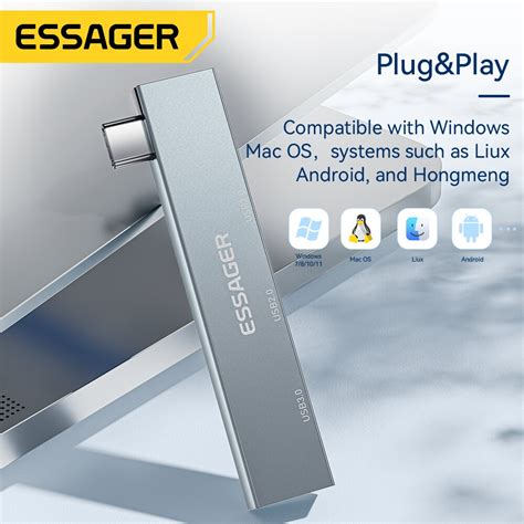 Essager Usb Hub Type C Adapter In Usb Usb Gbps Ehbc Fy G P Gray