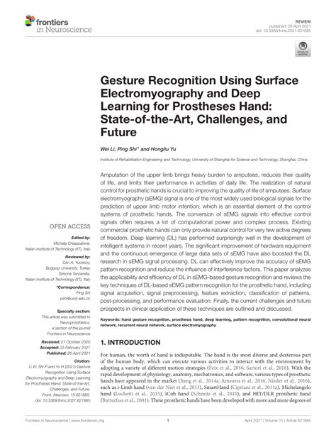 Pdf Gesture Recognition Using Surface Electromyography And Deep