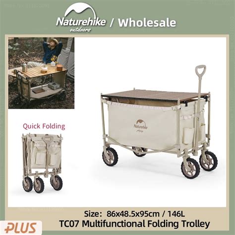 Naturehike 아웃도어 다기능 접이식 캠핑카트 146l 용량 투어 핸들링 트롤리 자연 하이킹 캠프 장비 중량 베어링