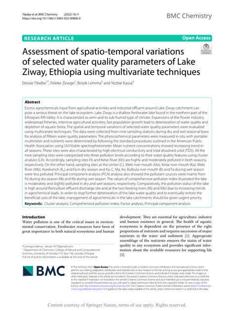 Pdf Assessment Of Spatio Temporal Variations Of Selected Water Quality Parameters Of Lake