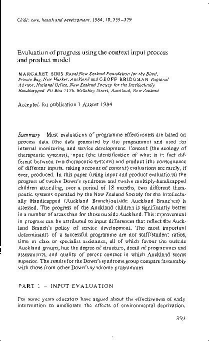 Pdf Evaluation Of Progress Using The Context Input Process And