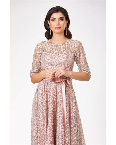 Rochie Eleganta Din Dantela Roz Pal