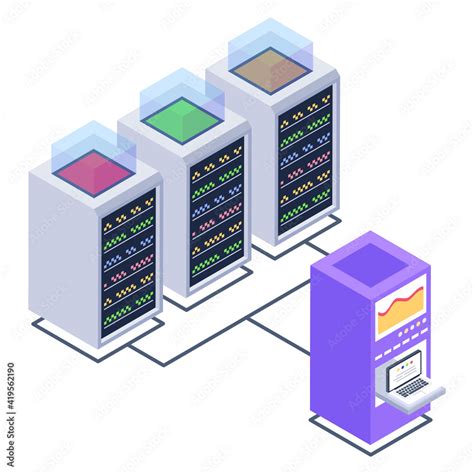 Server Attached With Computer Denoting Isometric Icon Of Shared Datacenter Stock Vector Adobe
