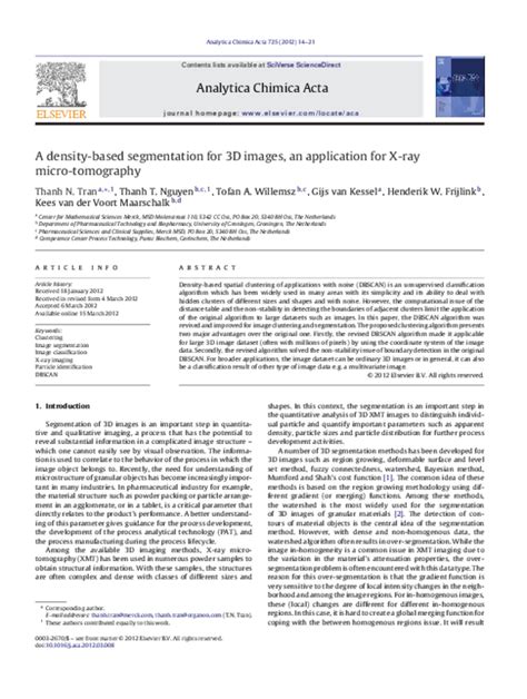 Pdf A Density Based Segmentation For 3d Images An Application For X