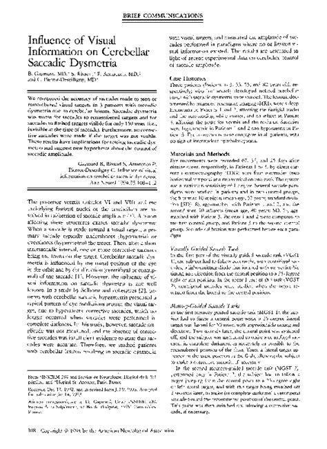 Pdf Influence Of Visual Information On Cerebellar Saccadic Dysmetria