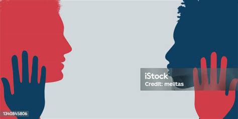 프로필에 두 개의 다민족 인물 실루엣의 배너 인종 평등과 반인종주의의 개념 다문화 사회 우정 인종차별과 인종차별을 중단하십시오 우정 공동체에 대한 스톡 벡터 아트 및 기타