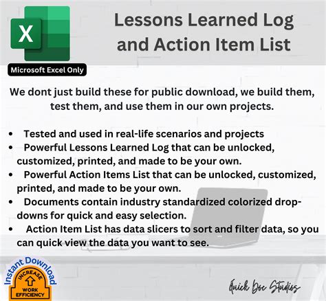 lessons learned log project tracker action item list excel template