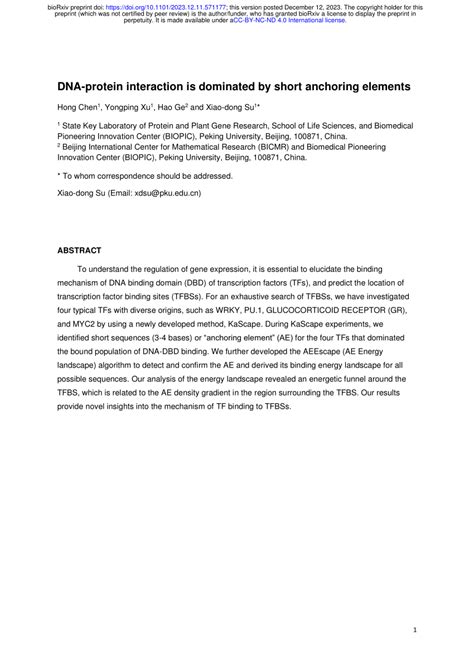 Pdf Dna Protein Interaction Is Dominated By Short Anchoring Elements