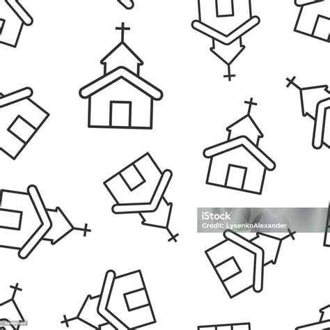 교회 아이콘 원활한 패턴 배경입니다 흰색 격리 된 배경에 채플 벡터 그림입니다 종교 건물 사업 개념입니다 건설 산업에 대한 스톡 벡터 아트 및 기타 이미지 Istock