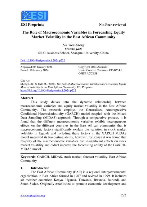 Pdf The Role Of Macroeconomic Variables In Forecasting Equity Market