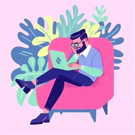 Premium Ai Image Flat Design A Man Sitting In A Chair With A Laptop
