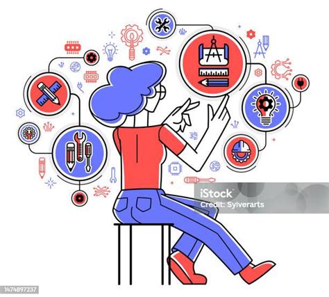 초안 계획 벡터 일러스트레이션 발명가 또는 수리 작업 엔지니어링 기계 산업 시스템 기술자를 작업하는 정비사 엔지니어 개념에 대한