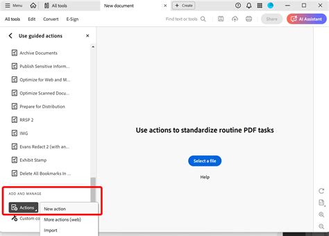 creating actions using action wizard tool