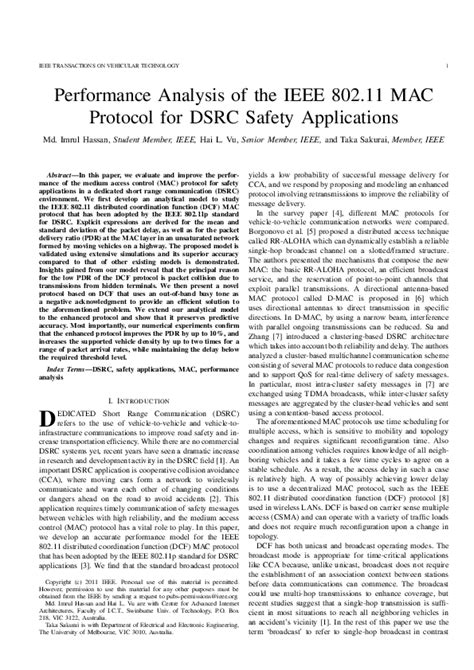 pdf performance analysis of the ieee 802 11 mac protocol for dsrc