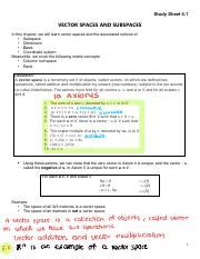WS 4.1.pdf - Study Sheet 4.1 VECTOR SPACES AND SUBSPACES In this chapter we will learn vector ...