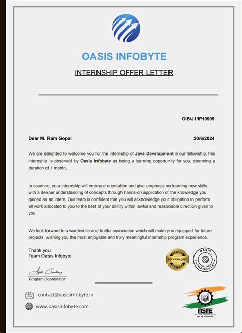 Maddula Ramgopal On Linkedin I Got An Internship From Oasis Infobyte