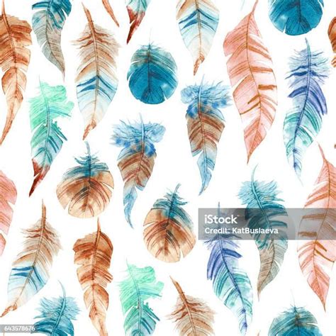 손의 원활한 패턴 그린 수채화 그림 활기찬 깃털 Boho 및 Rustik 스타일 날개입니다 수채화 그림 흰색 배경에 고립입니다