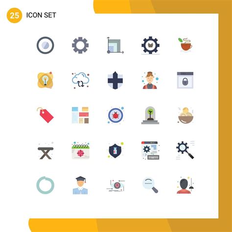Editable Vector Line Pack Of 25 Simple Flat Colors Of Cup Setting Scalabel System Gear E