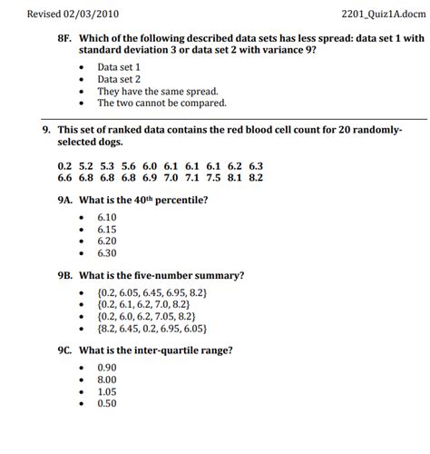 Solved 8F Which Of The Following Described Data Sets Has Chegg Com