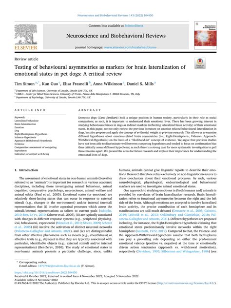 Pdf Testing Of Behavioural Asymmetries As Markers For Brain