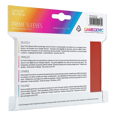 Gamegenic Prime Card Sleeves Red 66mm X 91mm 100 Sleeves Per Pack
