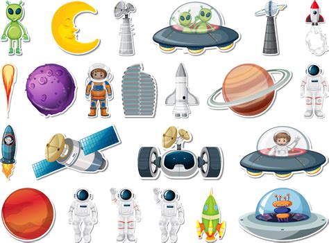 Sticker Set Of Outer Space Objects And Astronauts 19849251 Vector Art At Vecteezy