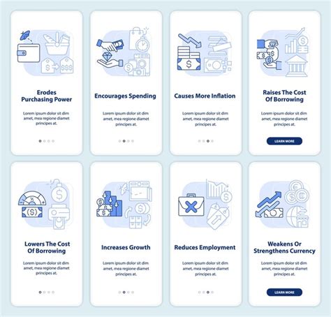 Premium Vector Inflation Consequences Light Blue Onboarding Mobile App Screen Set