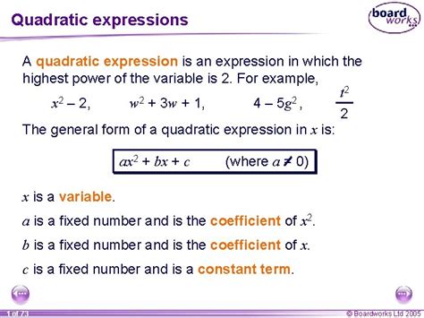 Quadratic Expressions A Quadratic Expression Is An Expression