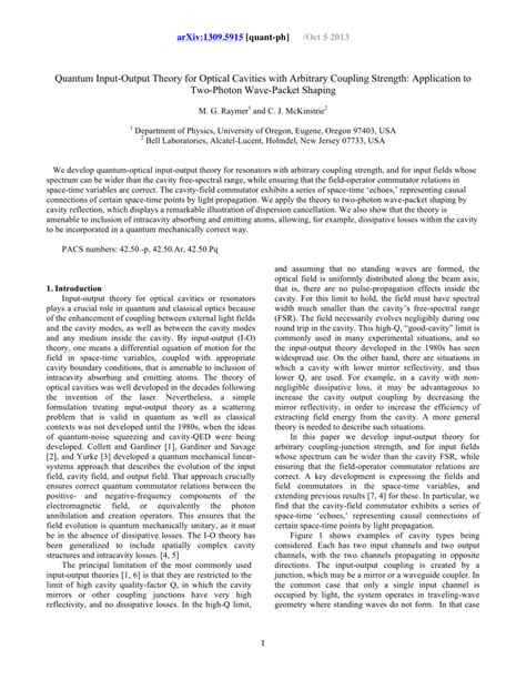 Pdf Quantum Input Output Theory For Optical Cavities With Arbitrary