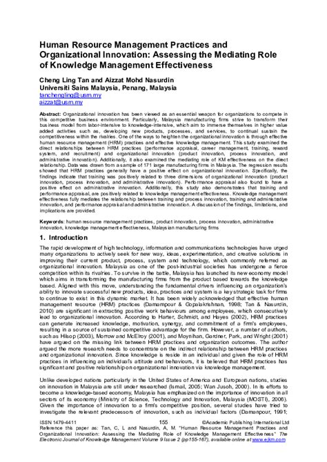 Pdf Human Resource Management Practices And Organizational Innovation Assessing The Mediating