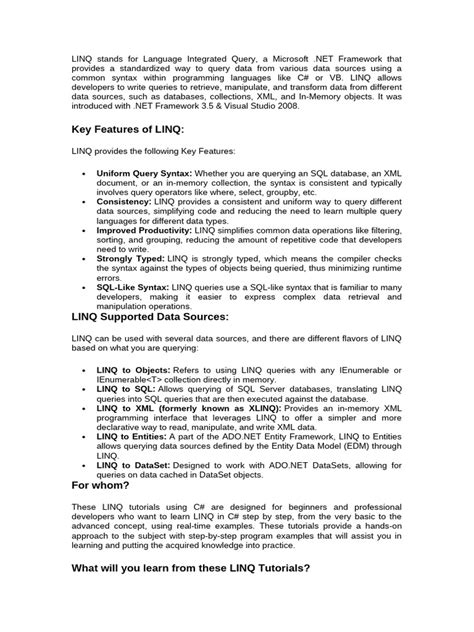 Linq Dotnettutorials Notes Pdf Language Integrated Query C