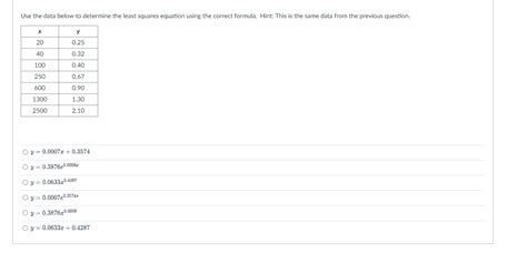 Solved Use The Data Below To Determine The Least Squares Chegg