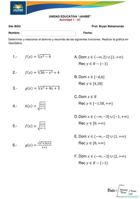 Funciones Fichas Interactivas Y Ejercicios Online Topworksheets