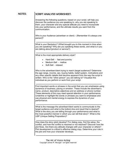 Script Analysis Worksheet Notes The Art Of Voice Acting