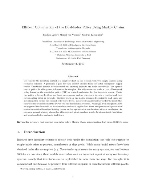 pdf efficient optimization of the dual index policy using markov chains