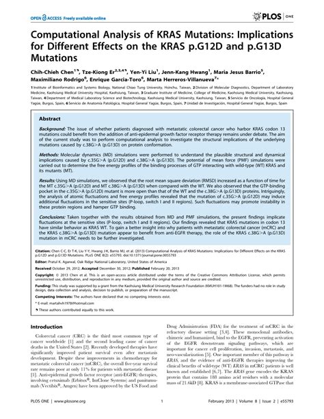 Pdf Computational Analysis Of Kras Mutations Implications For