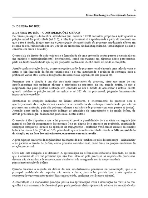 Defesa Do Réu No Processo Comum Pdf Sentença Jurídico Citação