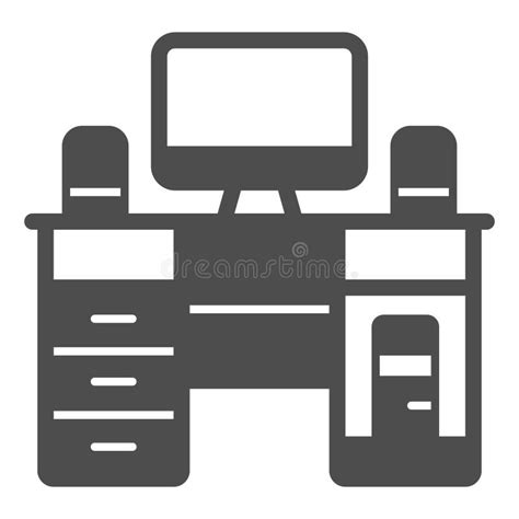Computer Desk With System Unit And Monitor Solid Icon House And