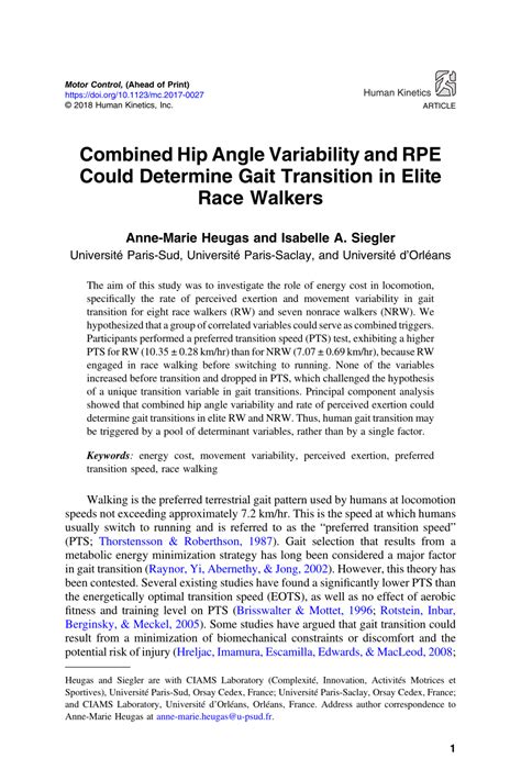 Pdf Combined Hip Angle Variability And Rpe Could Determine Gait Transition In Elite Race Walkers