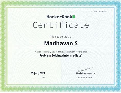 madhavan seenivasan on linkedin problemsolving hackerrank certification
