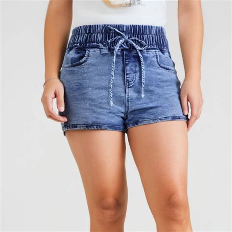 Stephy Womens High Waist Elastic Waist Tied Jeans Hot Pants Denim