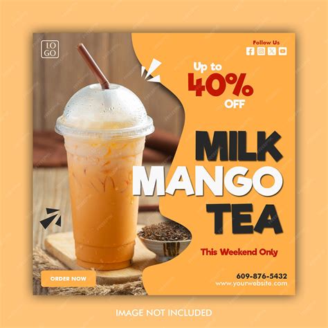 Premium Psd Milk Mango Tea Promo Template