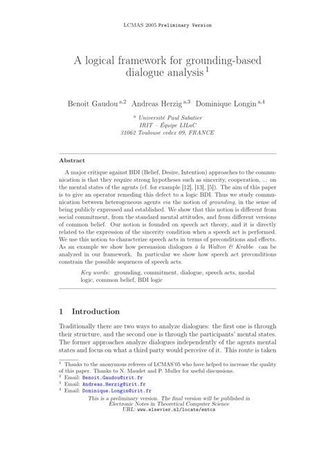 Pdf A Logical Framework For Grounding Based Dialogue Analysis