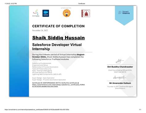 Siddiq Hussain On Linkedin Smartinternz Salesforce Skilledonsalesforce Thesmartbridge Aicet