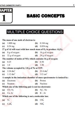 11th Class Inter I Chemistry Full Book Mcqs With Answer Key Updated