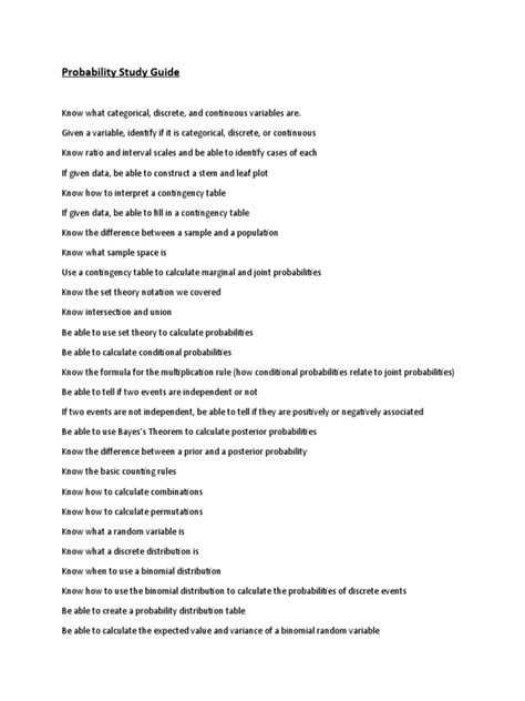 Probability Study Guide Pdf