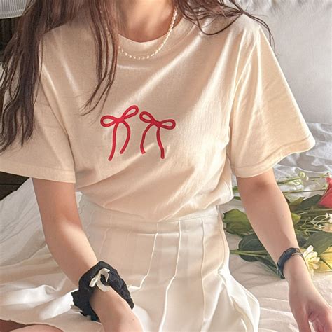 유야 리본 면 라운드 반팔 티셔츠 이너티 기본티 반티 Ts0473 여름 코디